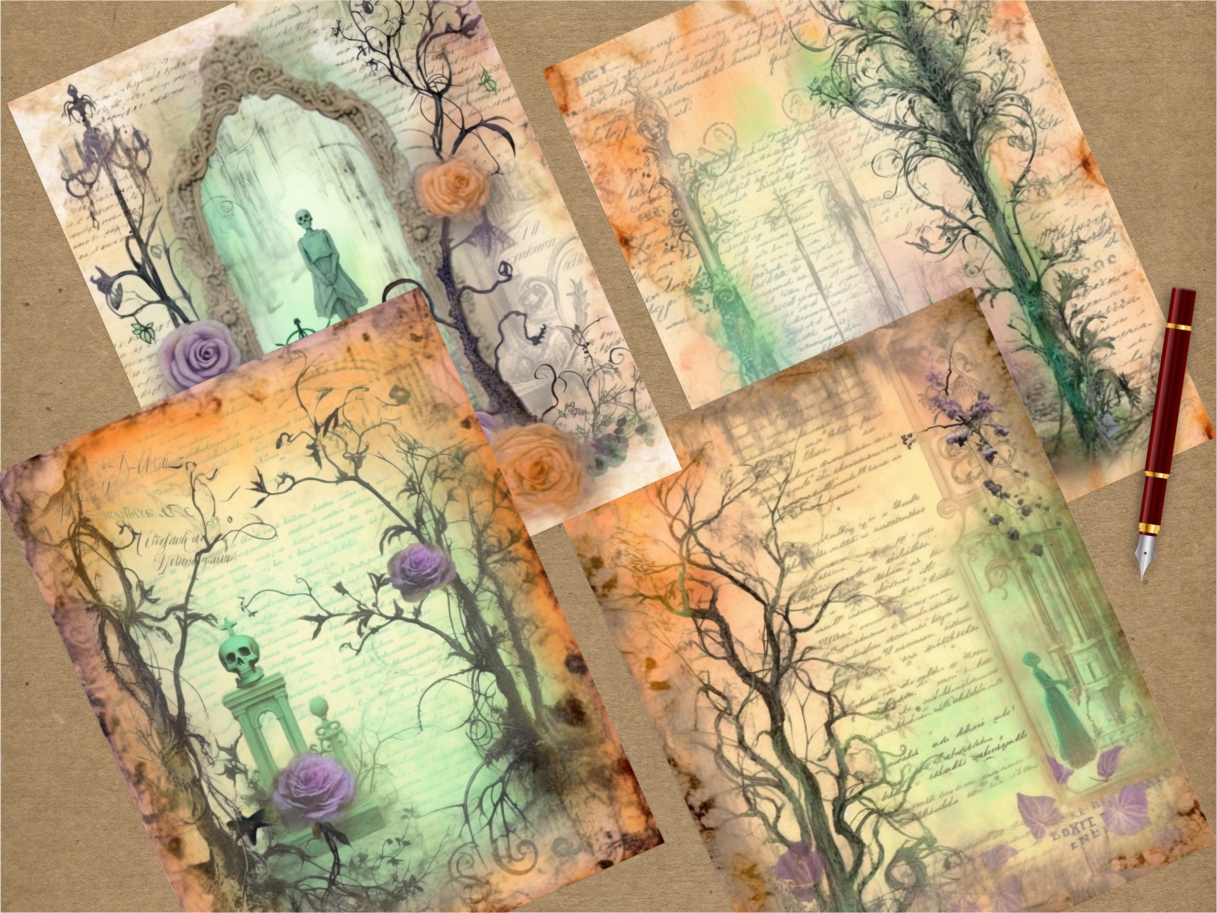 Ghost Forest Junk Journal Pages, Vintage Haunted Halloween Digital ...