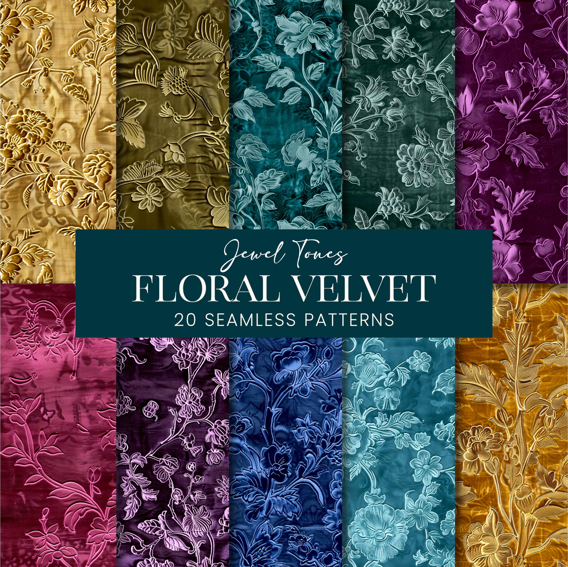Floral Velvet Seamless Patterns, Jewel Tone Velveteen Fabric Scrapbook ...