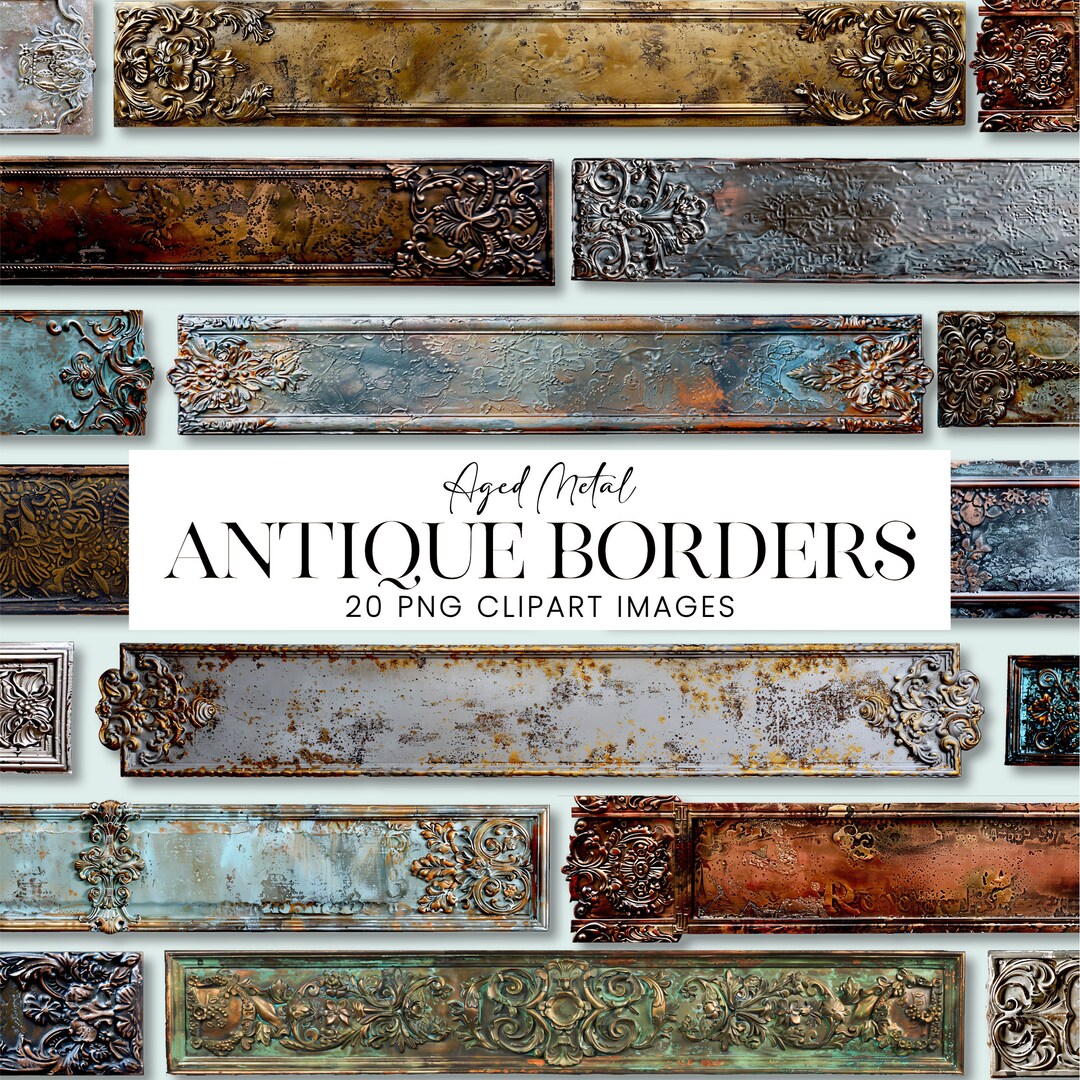 Antique Borders Clipart, Aged Metal Frame, Realistic Old Patina ...