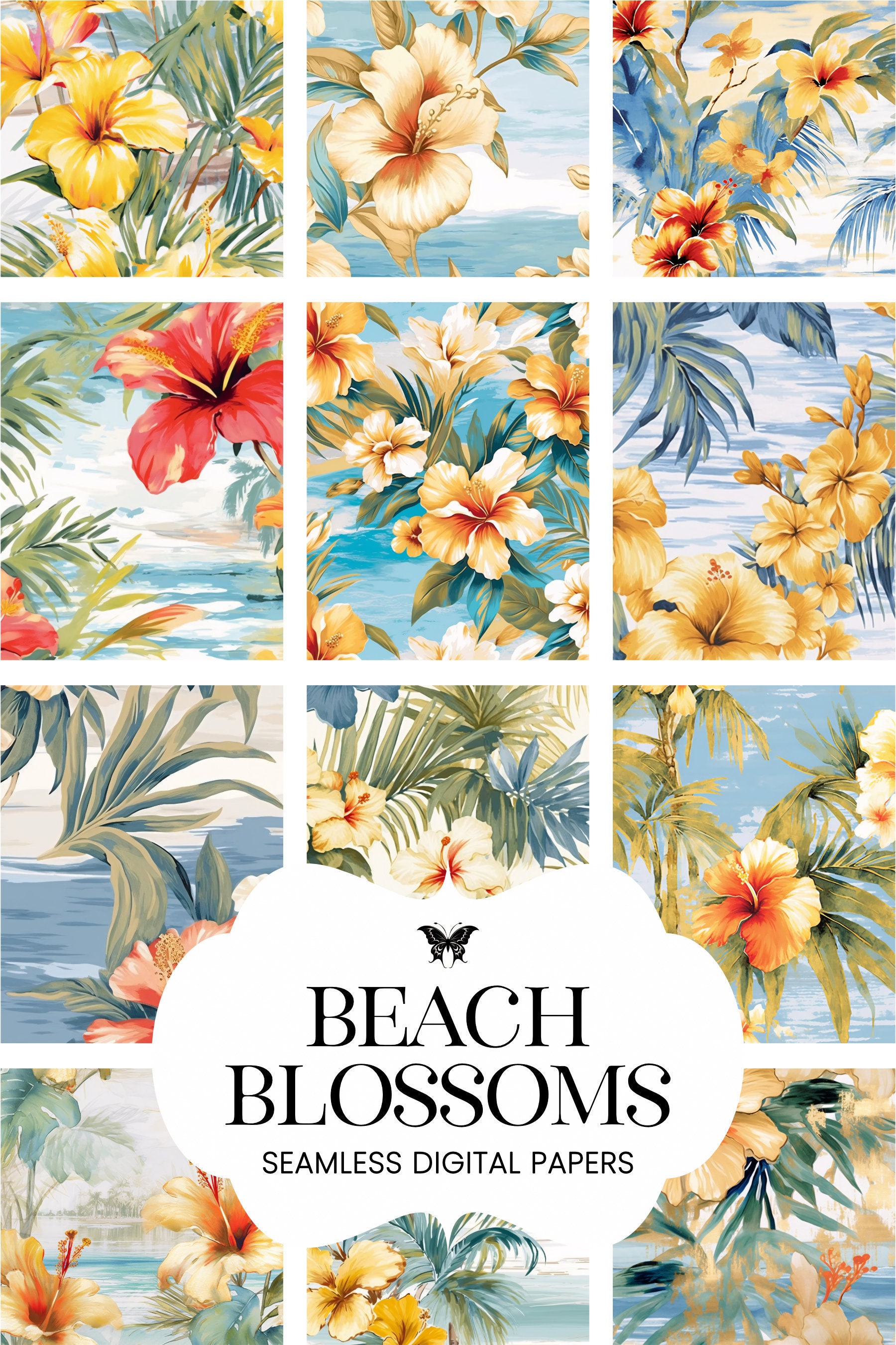 Beach Blossoms Seamless Patterns Tropical Ocean Florals - Etsy