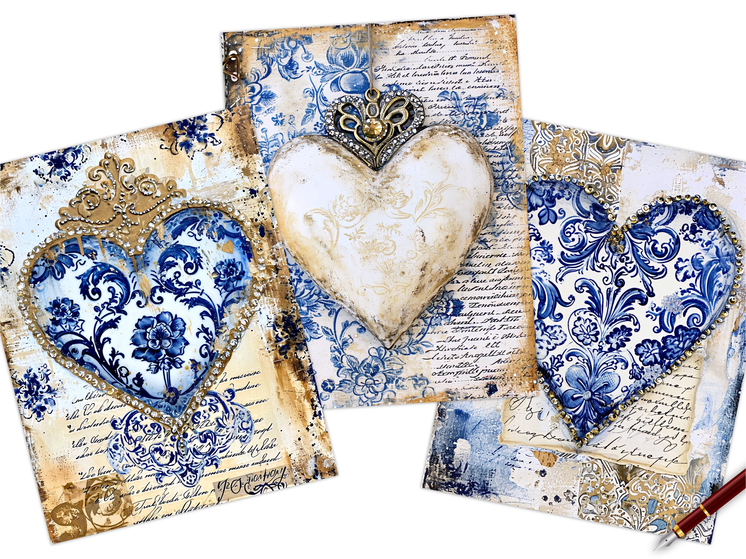 Antique Hearts Junk Journal Pages, Vintage Valentine's Day Digital ...