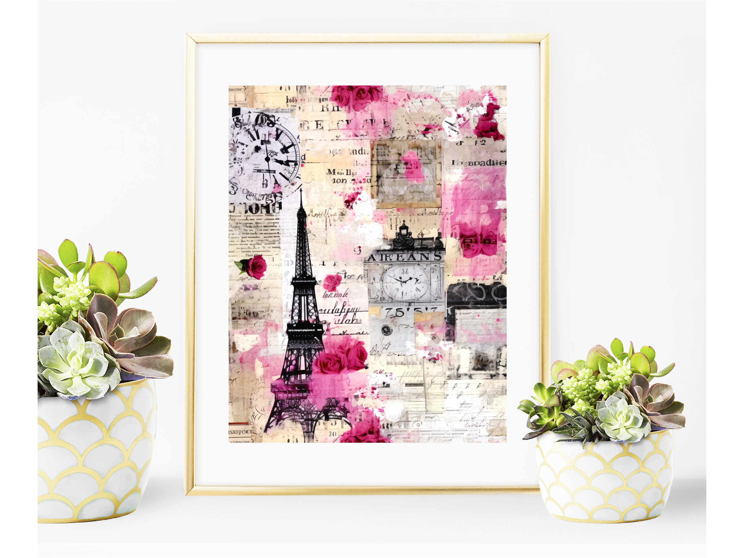 Pink Paris Collage Seamless Patterns, Distressed French Junk Journal ...
