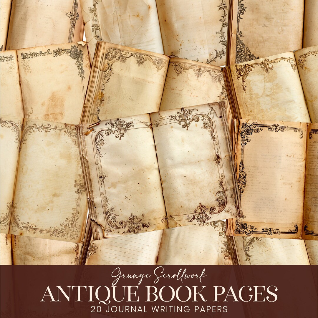 Antique Grunge Scrollwork Junk Journal Book Pages, Distressed Vintage ...