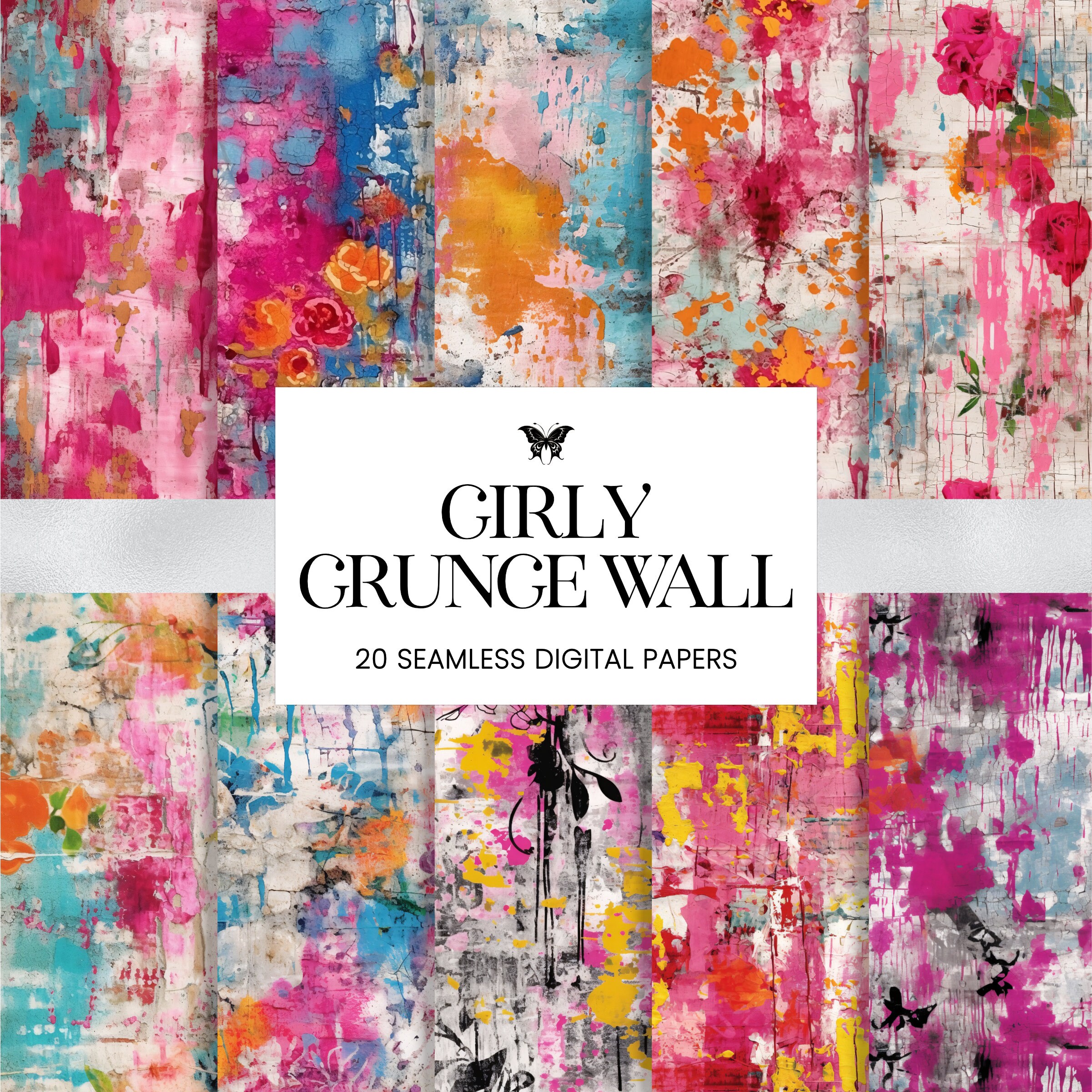 Girly Grunge Seamless Patterns, Splatter Paint Plaster Digital Papers ...
