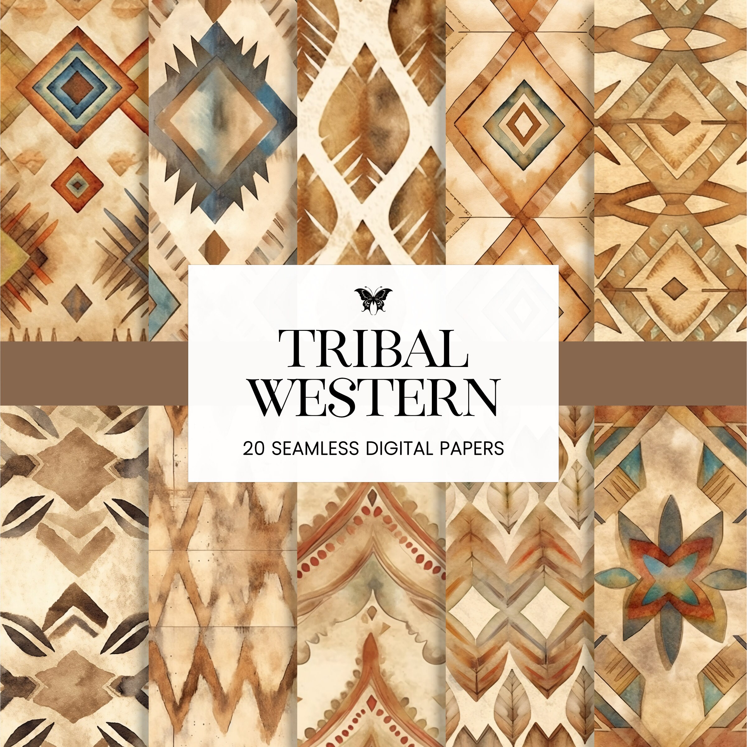 Distressed Tribal Seamless Patterns, Rustic Western Grunge Digital ...