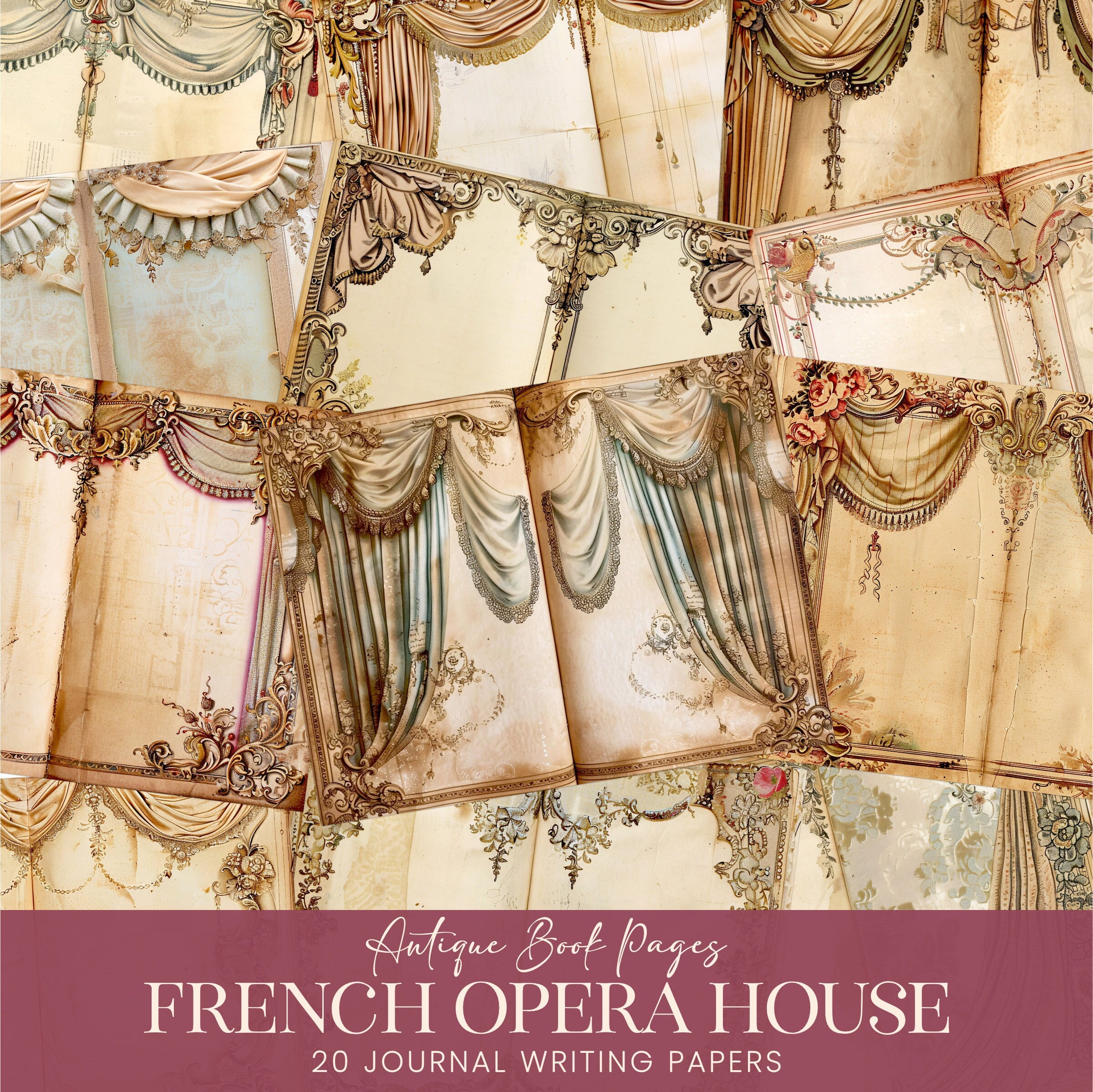 Antique Theater Curtains Junk Journal Book Pages, Vintage French Opera ...