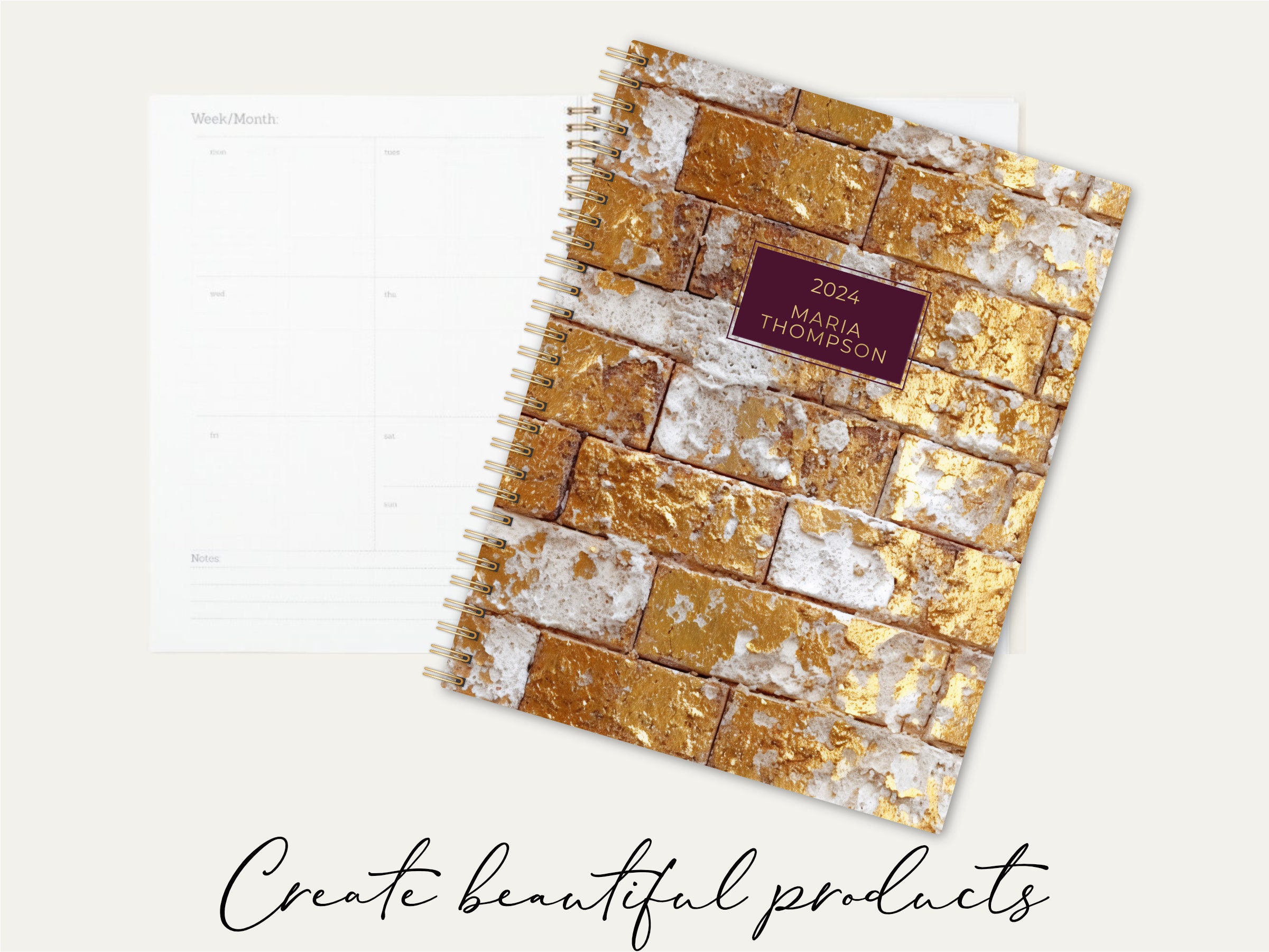 White and Gold Brick Seamless Patterns, Grunge Metallic Digital Papers ...