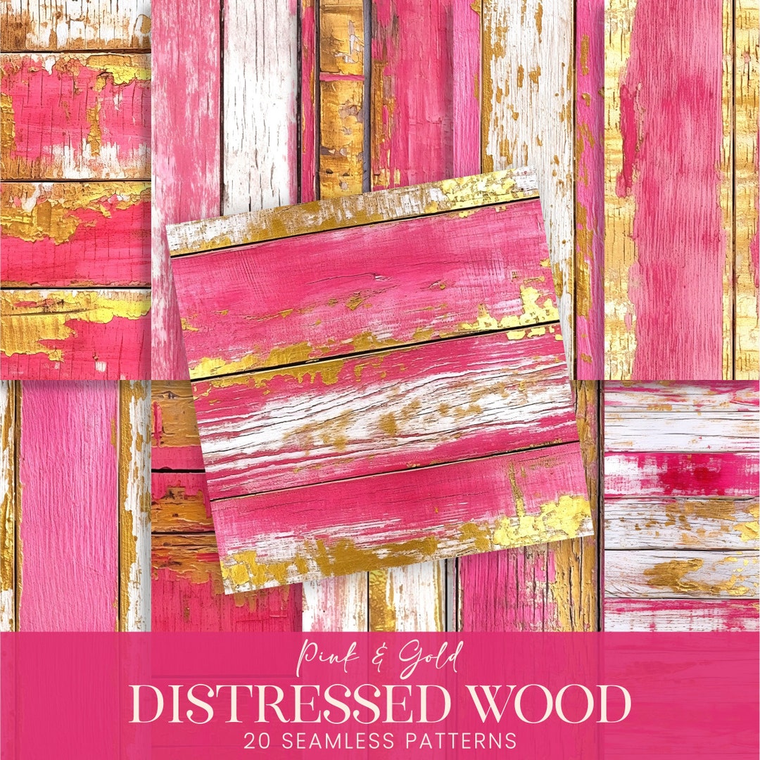 Pink Gold Wood Seamless Patterns, Rustic Nash Bash Farmhouse Watercolor ...