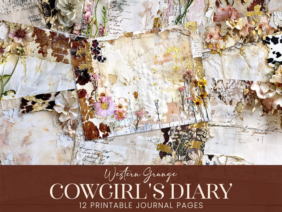 Western Cowgirl Fabric Journal Pages, Cowhide Print Mixed Media ...