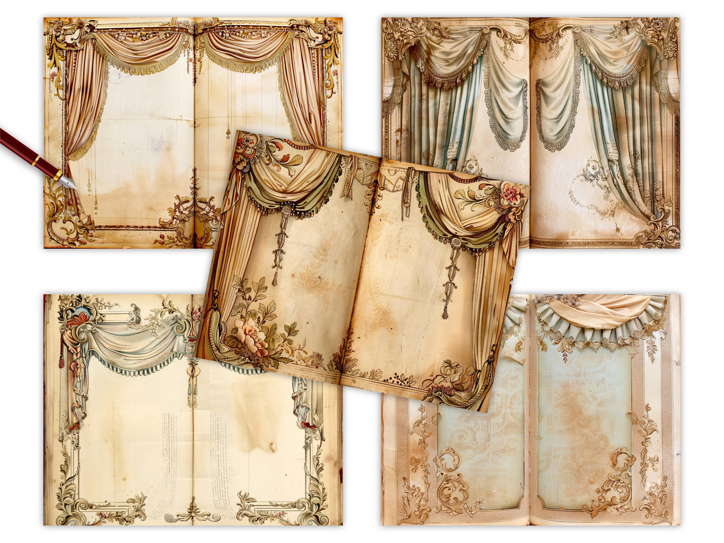 Antique Theater Curtains Junk Journal Book Pages, Vintage French Opera ...