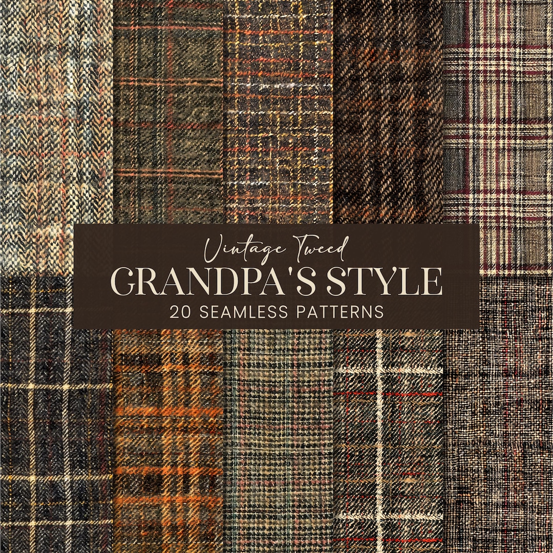 Vintage Tweed Seamless Patterns, Grandfather Clothes Fabric Scrapbook ...