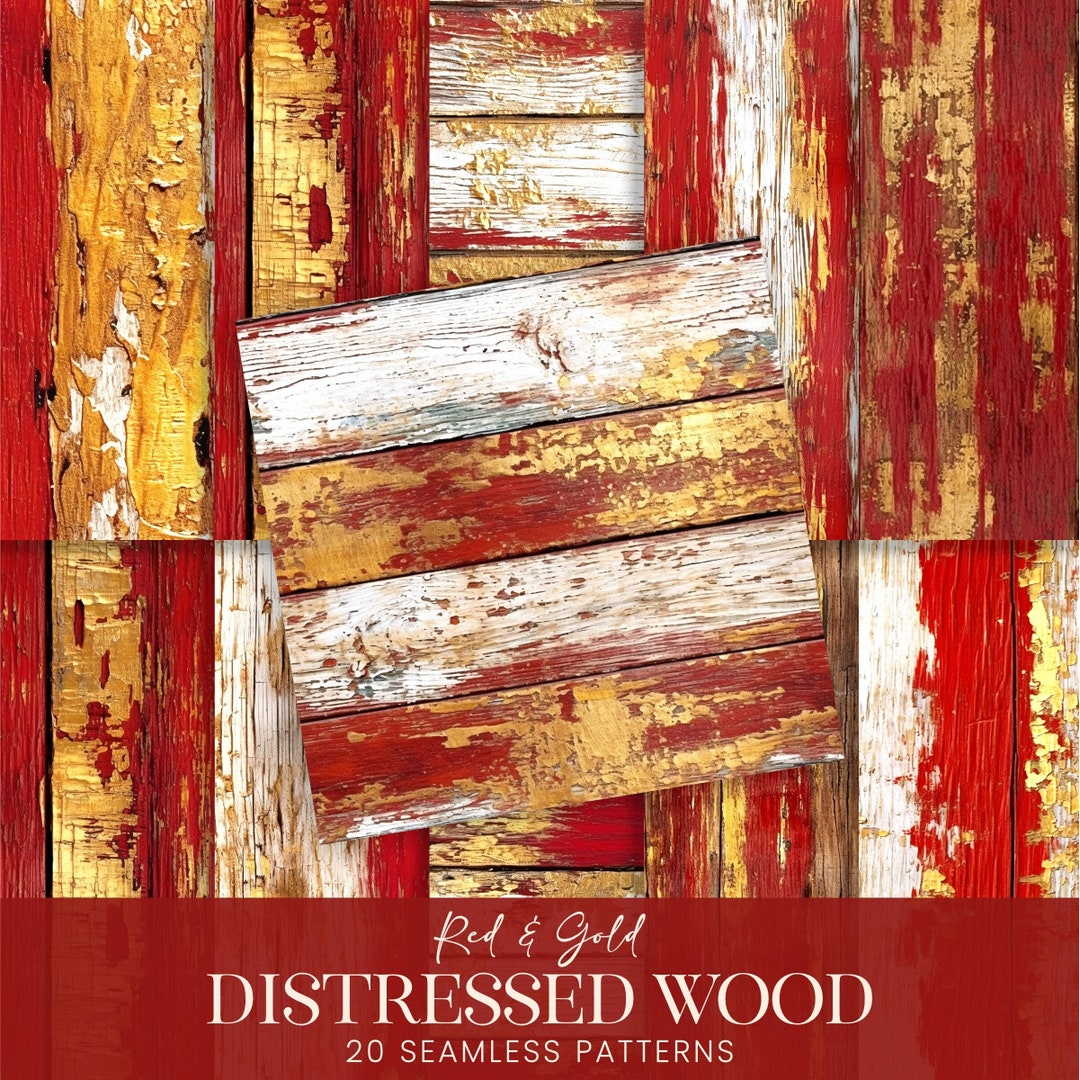 Red and Gold Wood Seamless Patterns, Rustic Crimson Painted Farmhouse ...