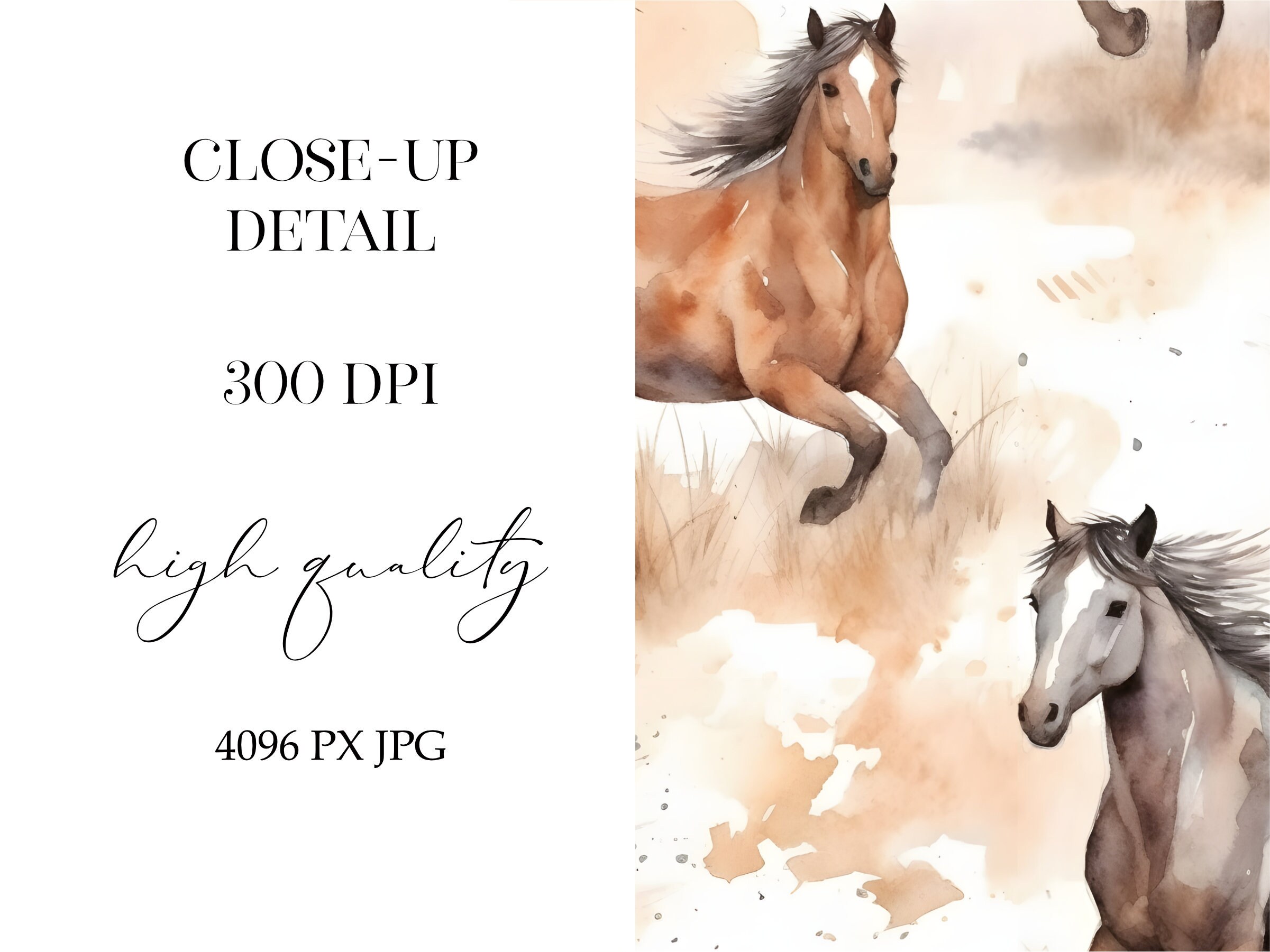 Watercolor Wild Horses Digital Papers, Country Western Seamless ...