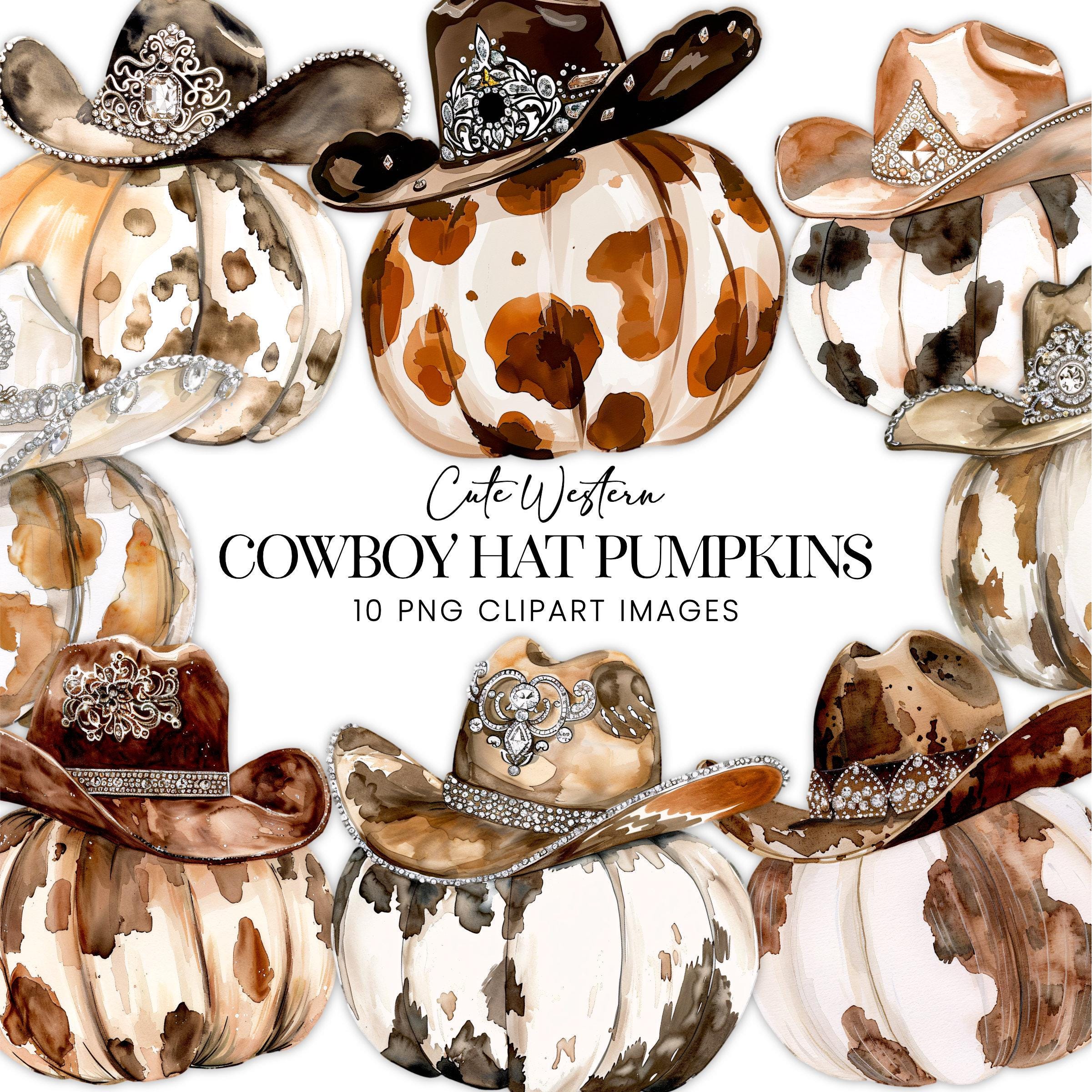 Cowboy Hat Pumpkins Clipart PNG, Cute Western Fall Cowhide Print Autumn ...