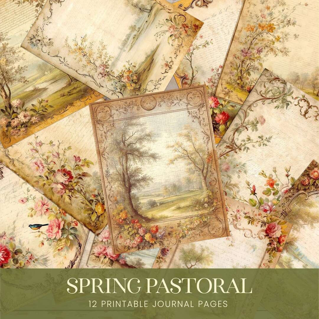 Spring Landscapes Junk Journal Pages, Antique Pastoral Scenes Digital ...