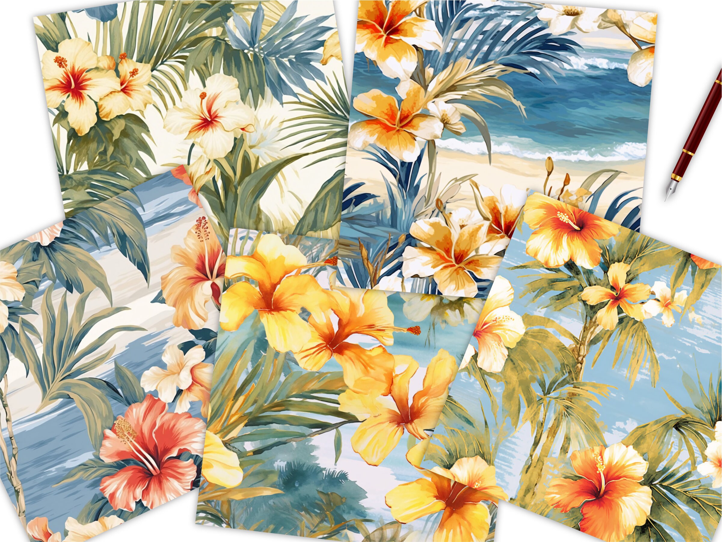 Beach Blossoms Seamless Patterns Tropical Ocean Florals - Etsy
