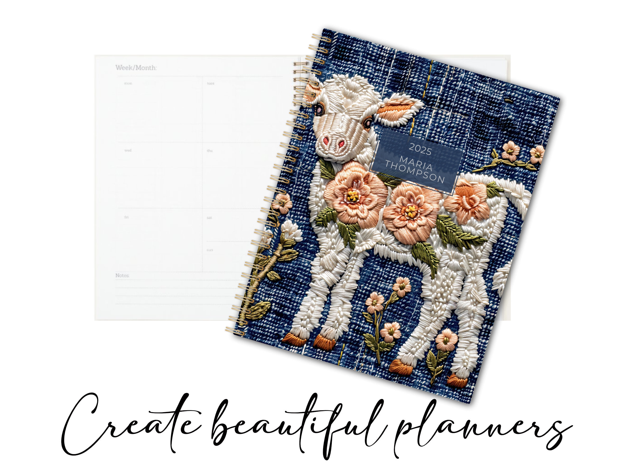 Embroidered Cows Denim Seamless Patterns, Cute Western Highland Cow on ...