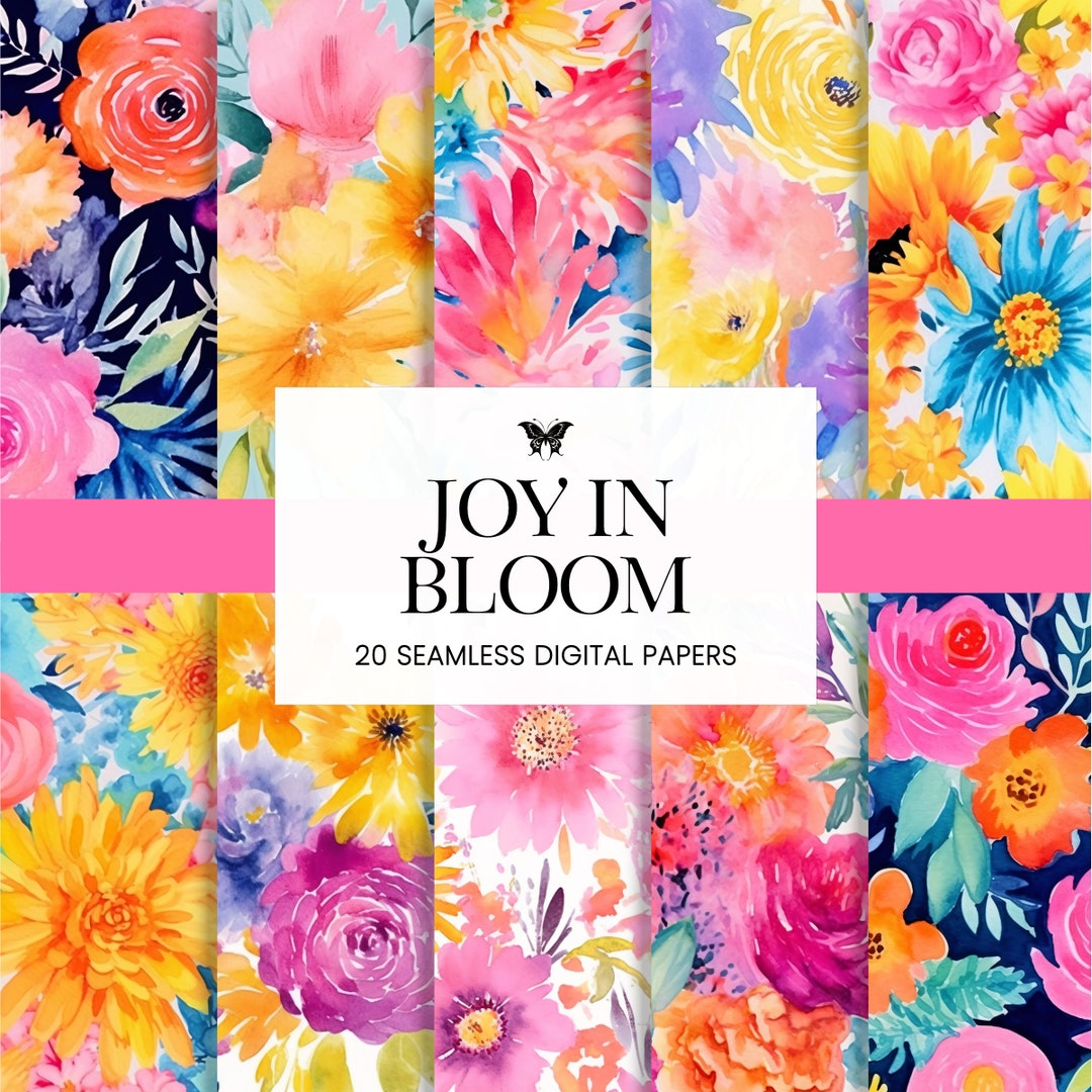Joy in Bloom Floral Seamless Patterns, Bright Watercolor Flowers ...