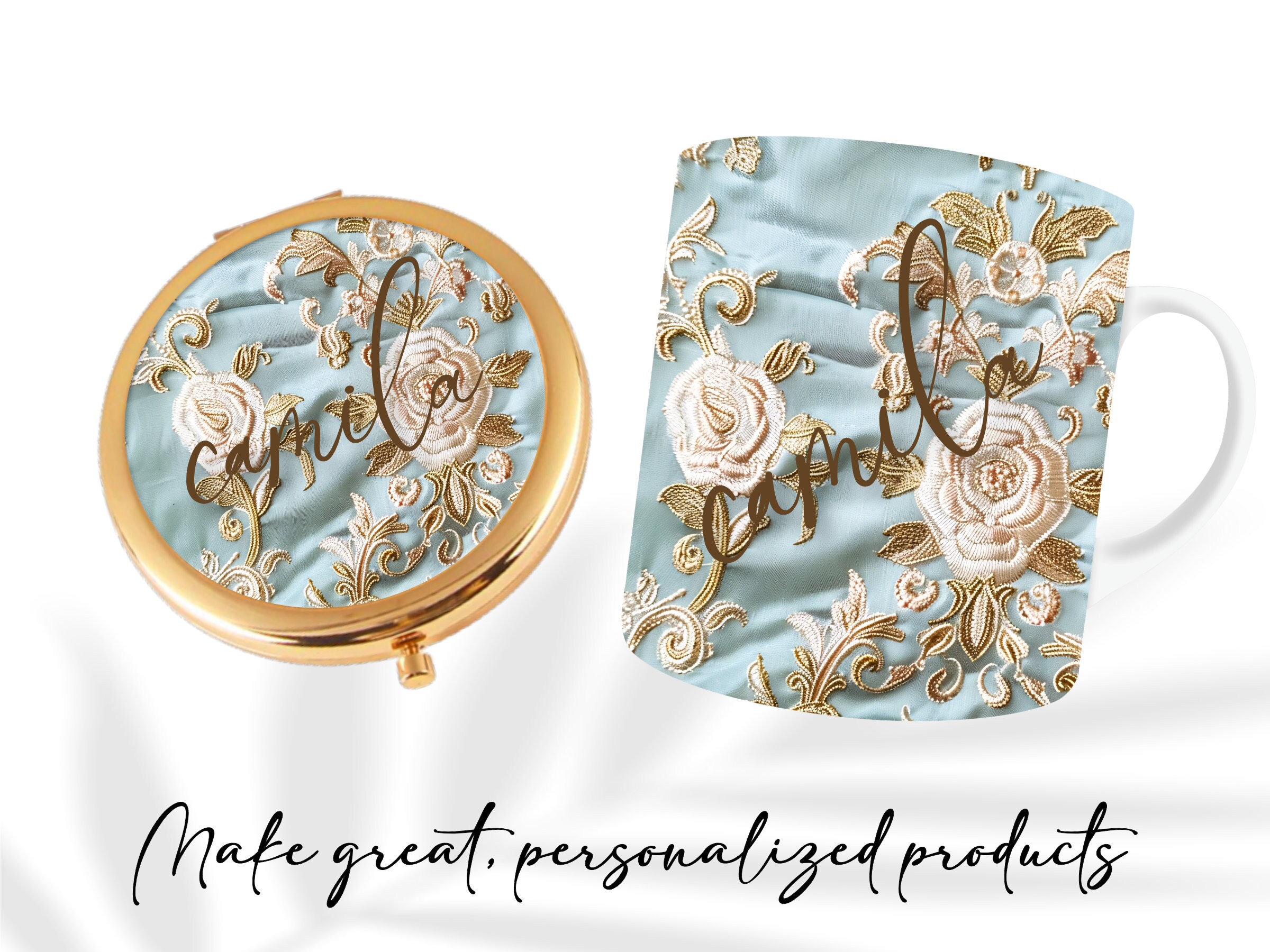 Princess Rosettes Seamless Patterns, Embroidered Blue Satin Printable ...