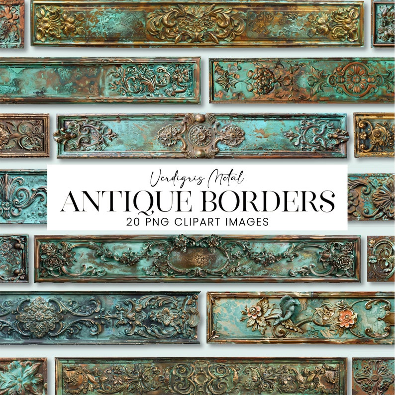 Verdigris Borders Clipart, Antique Metal Frame, Realistic Aged Patina ...
