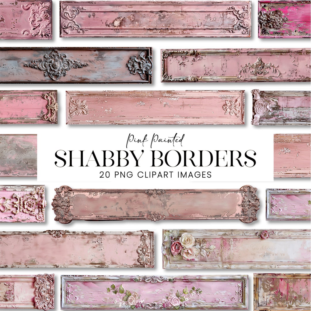 Shabby Chic Borders Clipart, Pink Painted Wood Frame, Old Patina ...