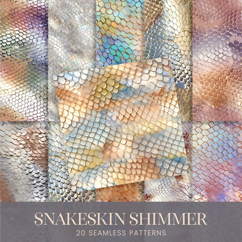 Pastel Snakeskin Digital Papers, Shimmery Animal Print Seamless Patterns, Iridescent Reptile ...