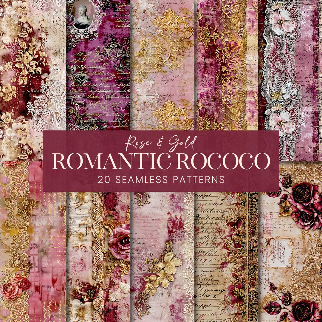 Dusty Rose Rococo Seamless Patterns, Luxury Grunge Stucco Plaster ...