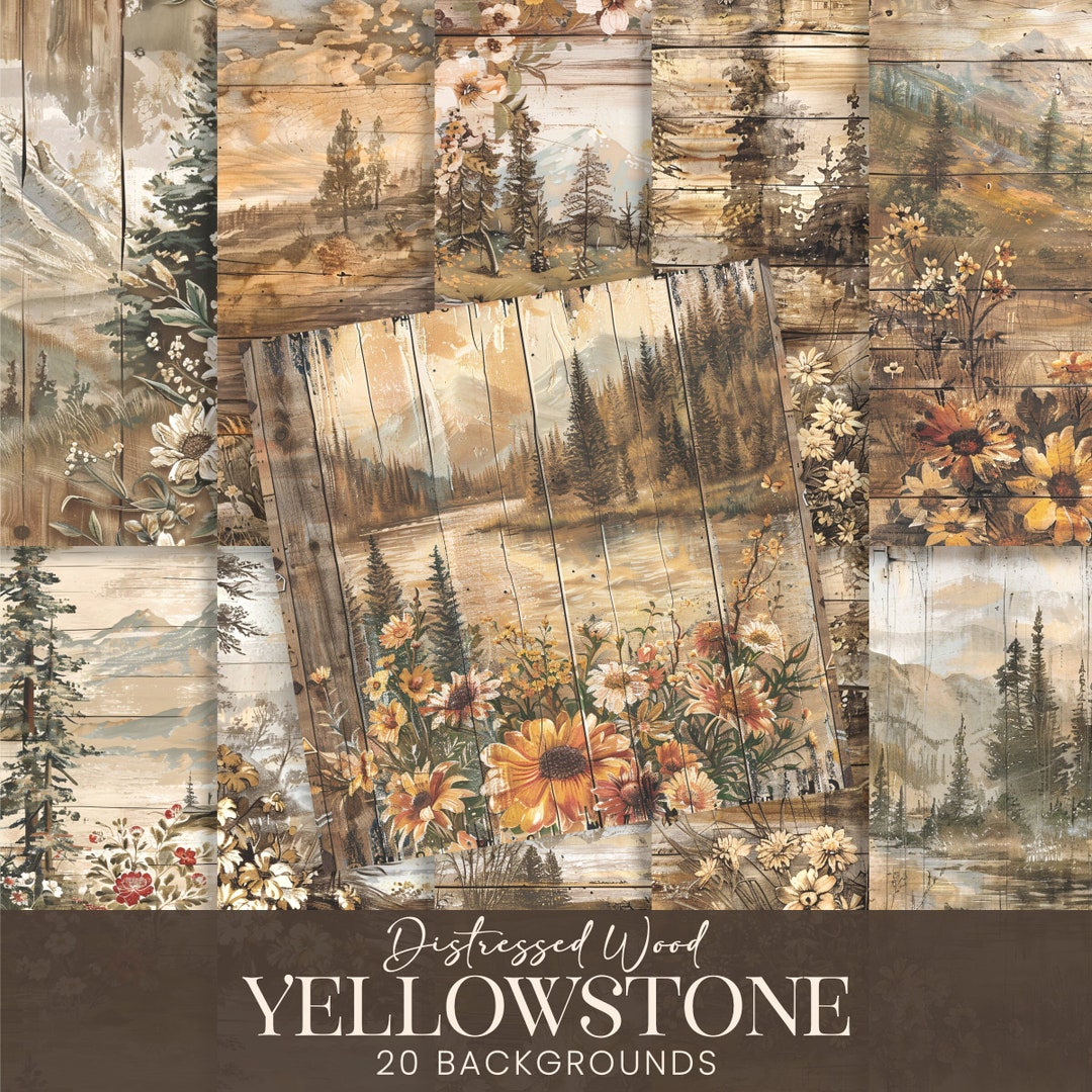 Yellowstone Scenes Backgrounds, Rustic Distressed Painted Wood ...