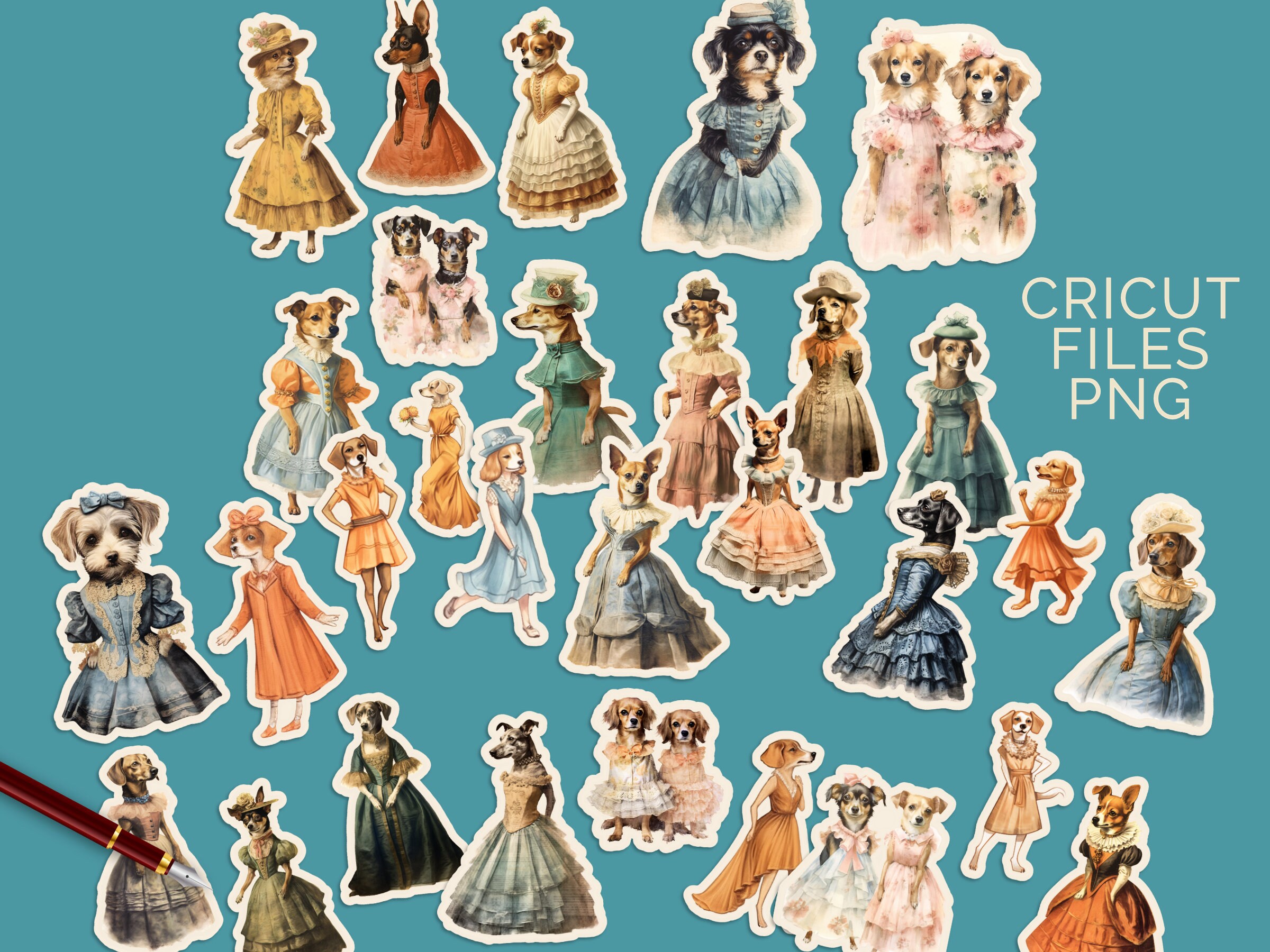 Vintage Dogs in Dresses Junk Journal Images, Fussy Cut Victorian Pets ...
