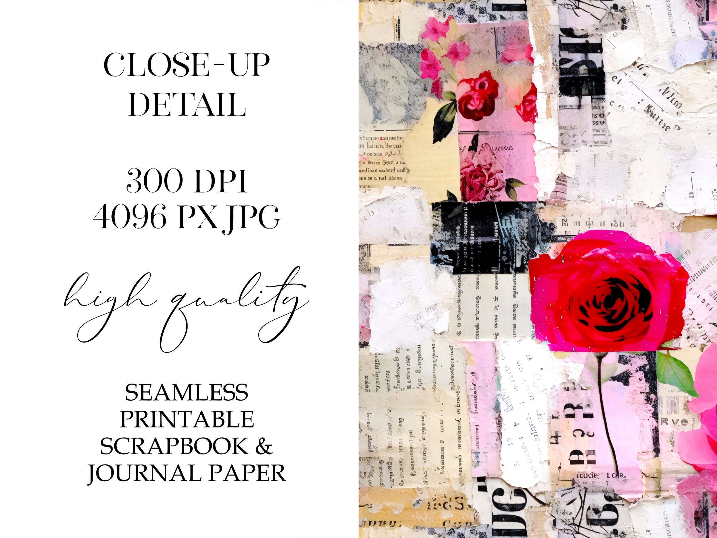 Pink Paris Collage Seamless Patterns, Distressed French Junk Journal ...