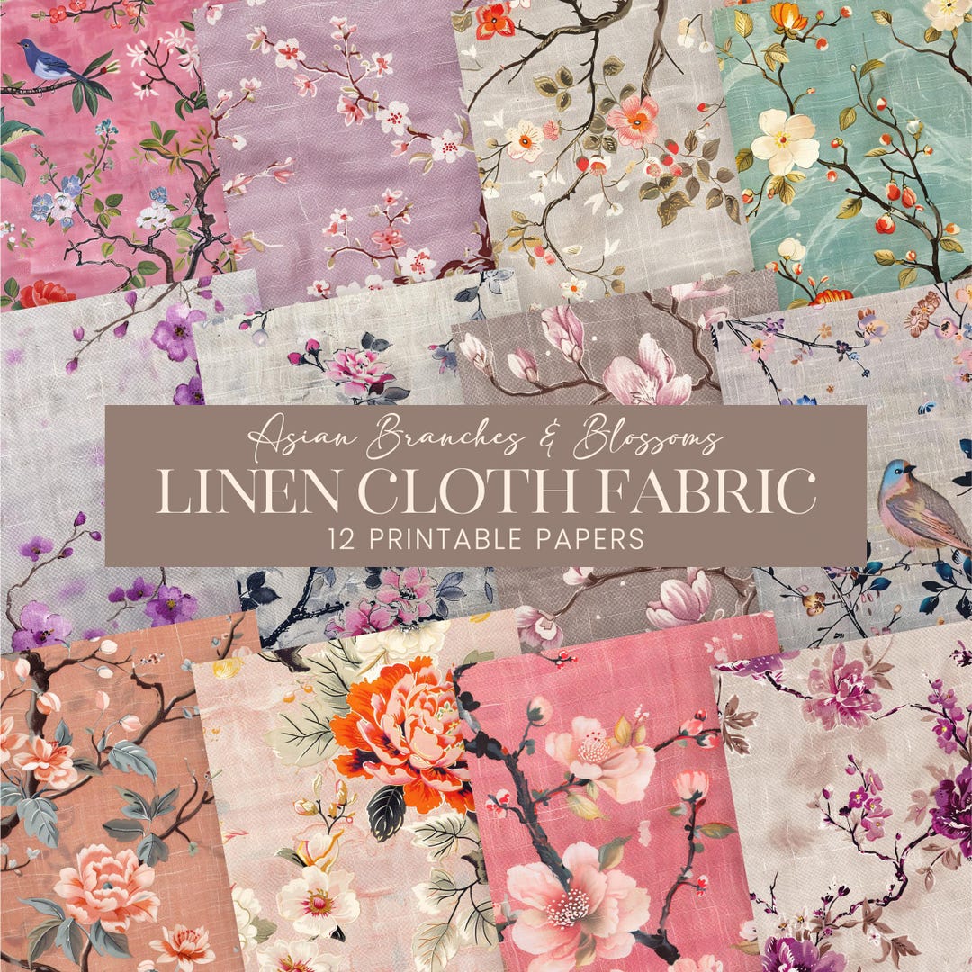 Asian Blossoms Fabric Scrapbook Paper, Chinese Floral Journal Pages ...