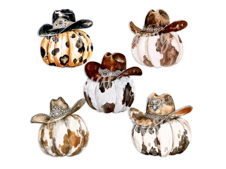 Cowboy Hat Pumpkins Clipart PNG, Cute Western Fall Cowhide Print Autumn ...