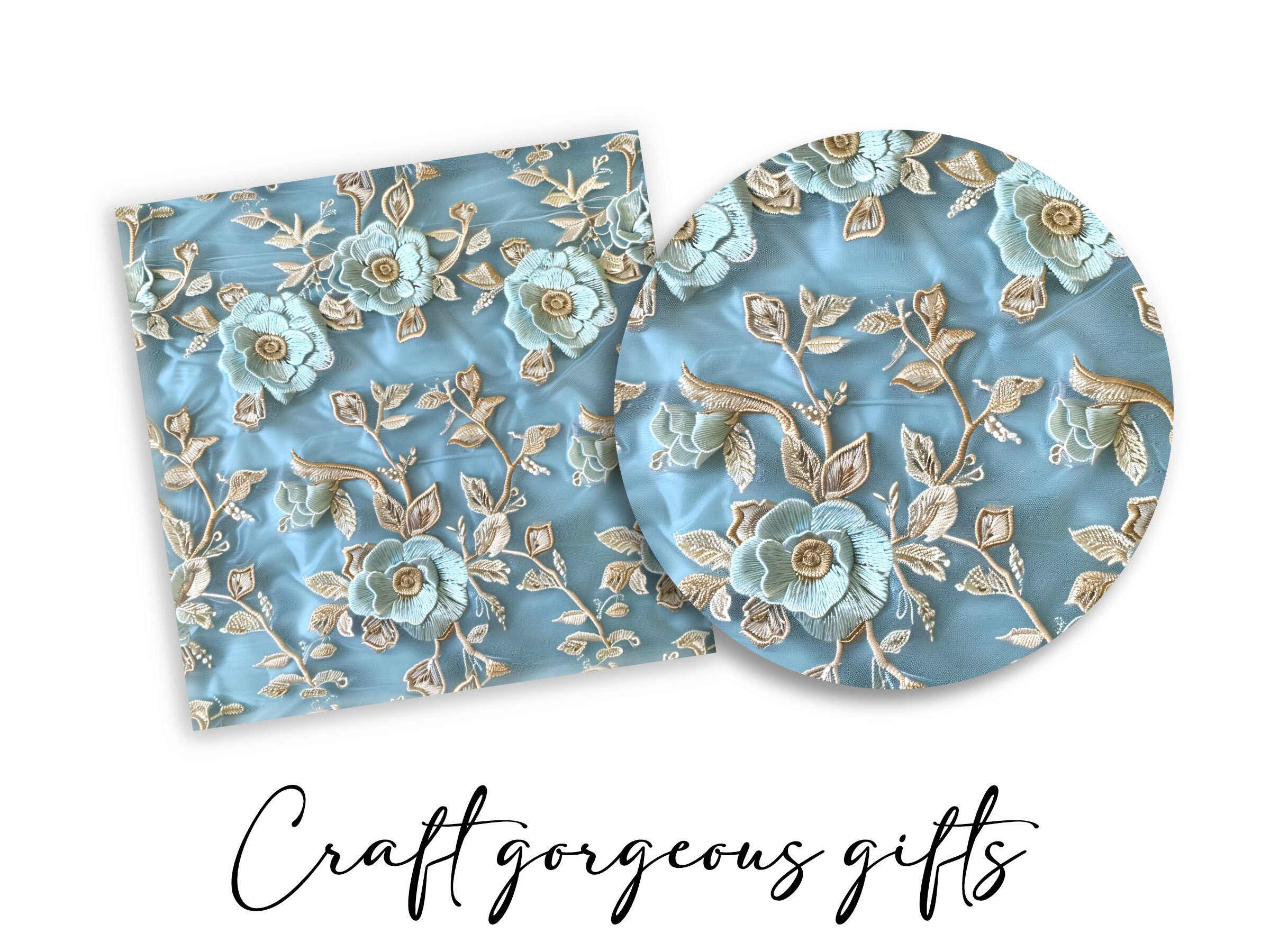 Princess Rosettes Seamless Patterns, Embroidered Blue Satin Printable ...