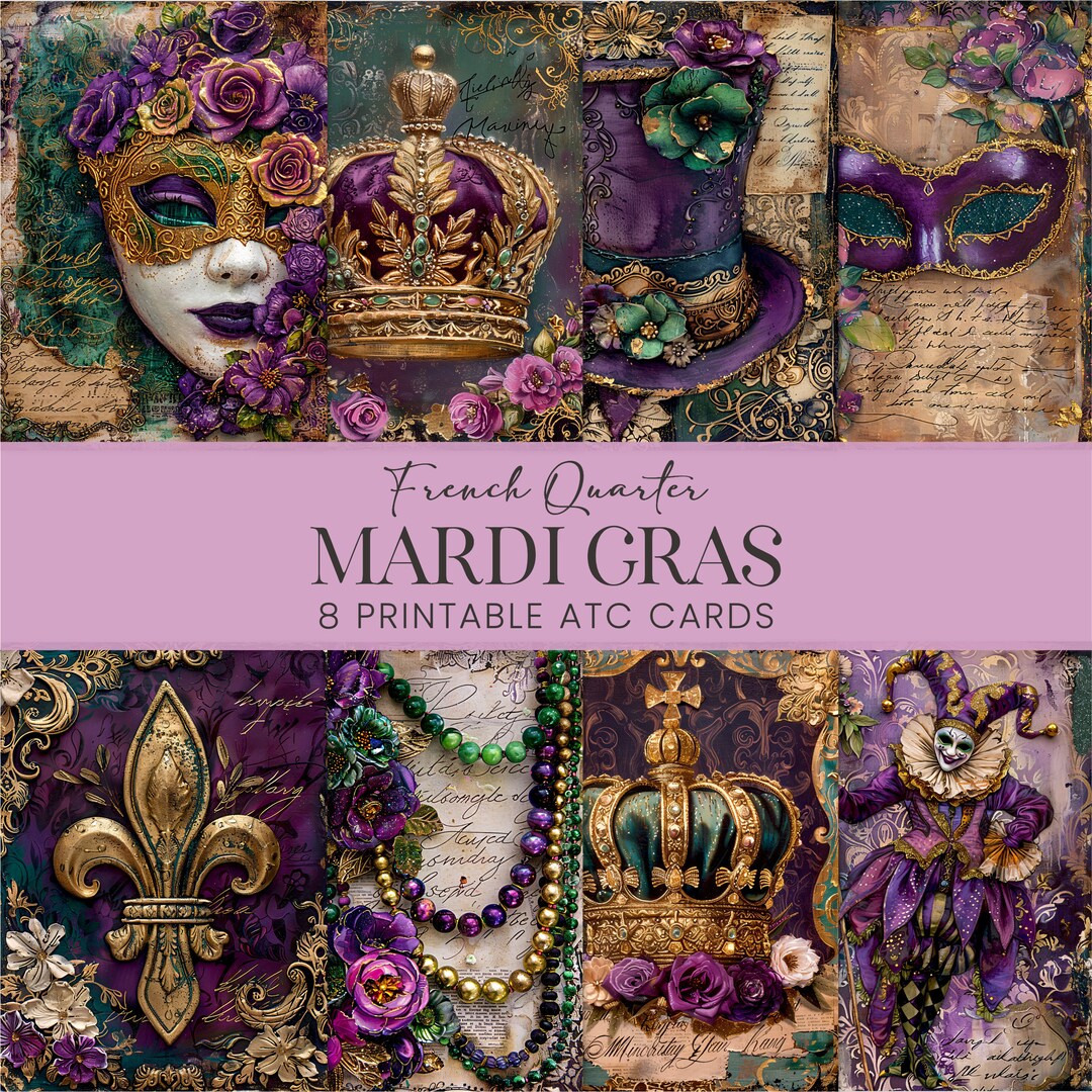 Mardi Gras ATC Cards, French Quarter Purple Green Gold Carnival Journal ...