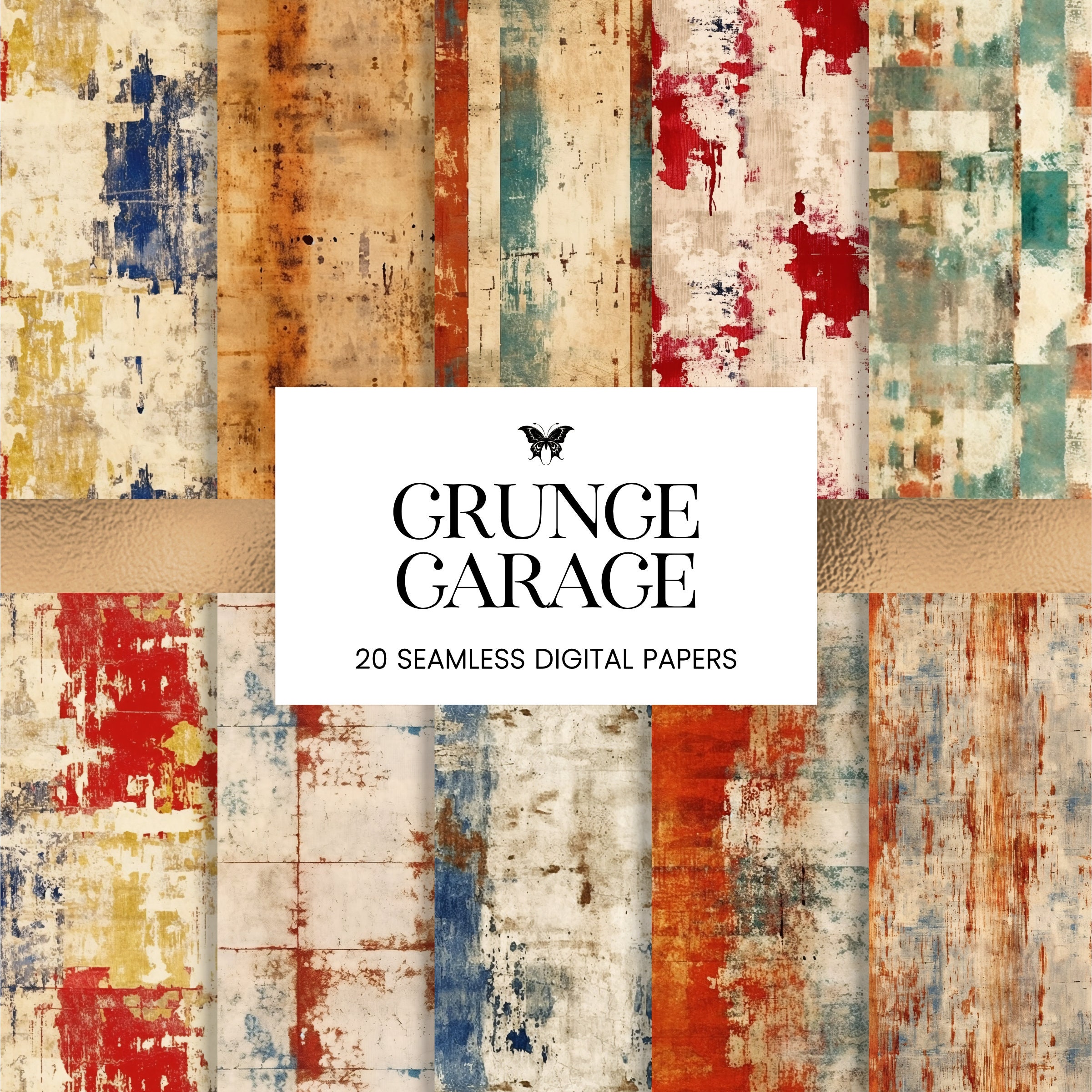 Grunge Garage Seamless Patterns, Distressed Plaster Digital Papers ...