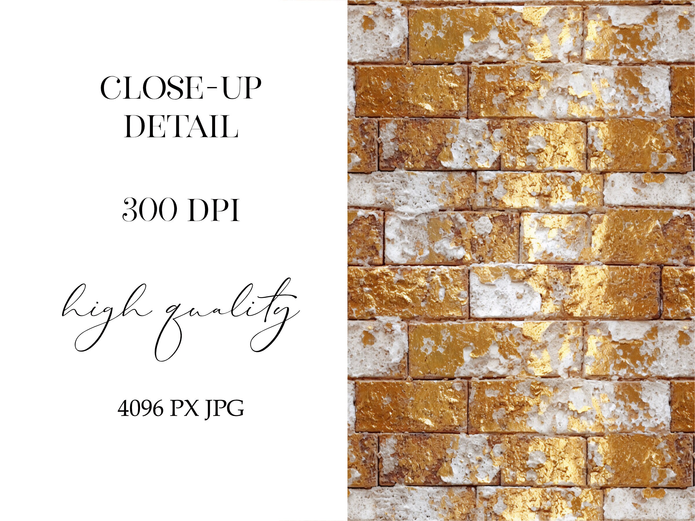 White and Gold Brick Seamless Patterns, Grunge Metallic Digital Papers ...