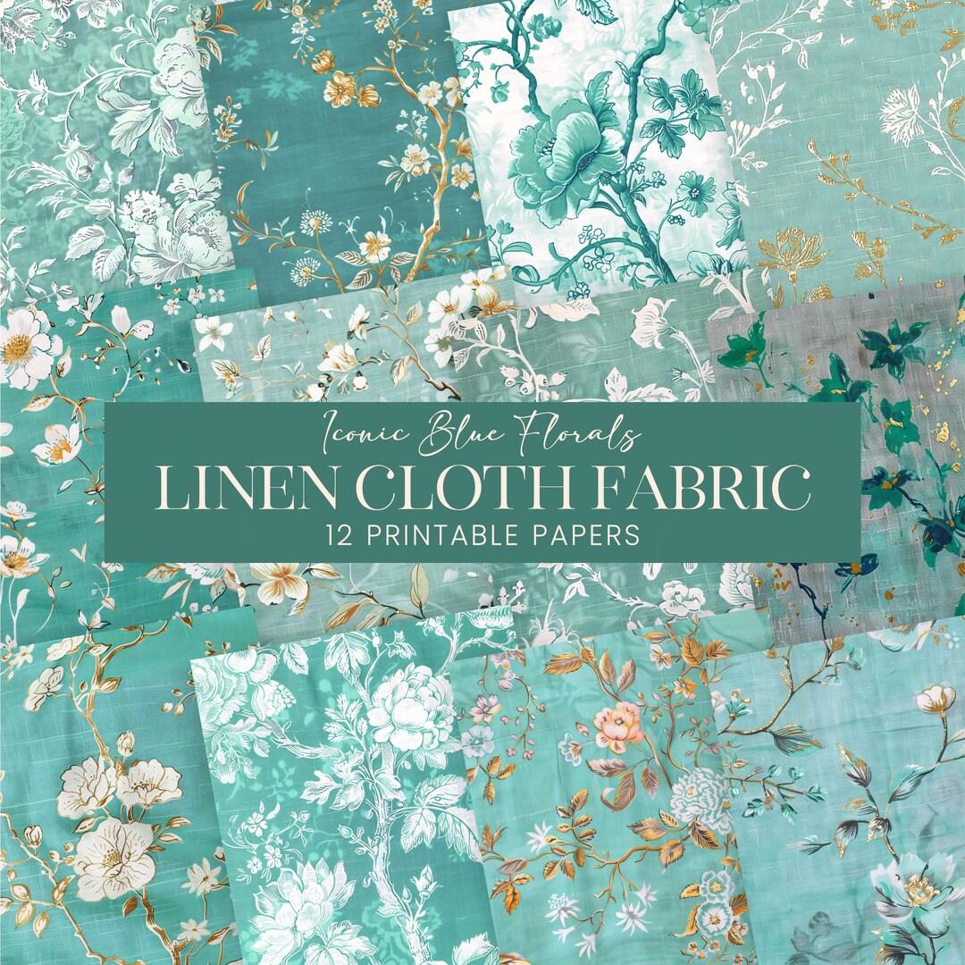 Iconic Blue Floral Fabric Scrapbook Paper, Turquoise Branches Journal ...