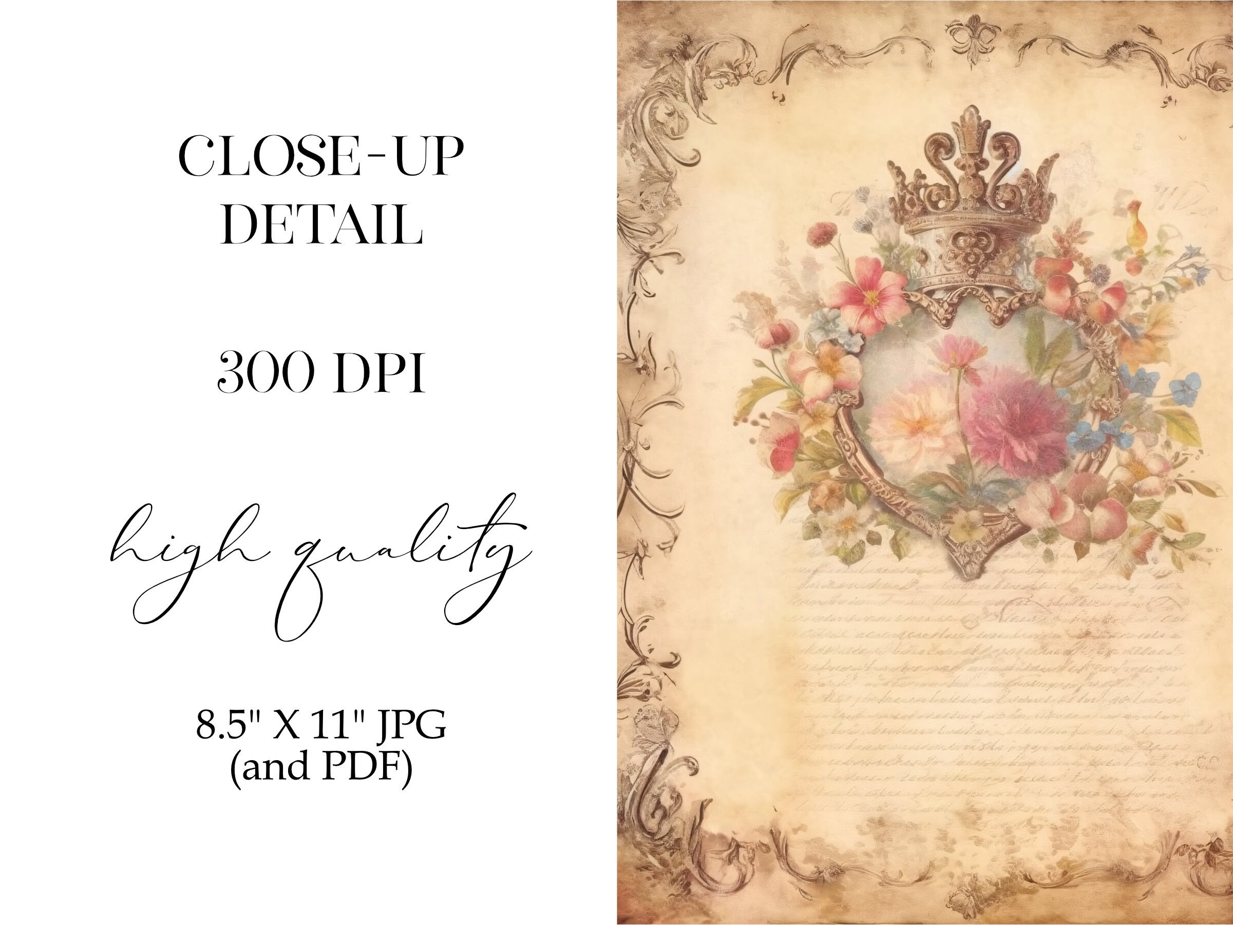 Vintage Princess Crowns Junk Journal Pages, Antique Jewels Pink ...