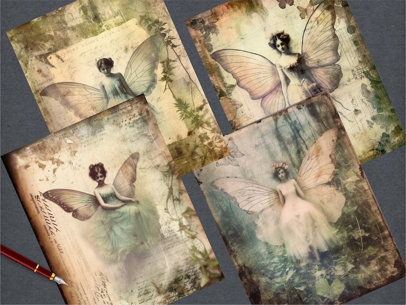 Vintage Fairy Photos Junk Journal Pages, Green Antique Forest Ephemera ...