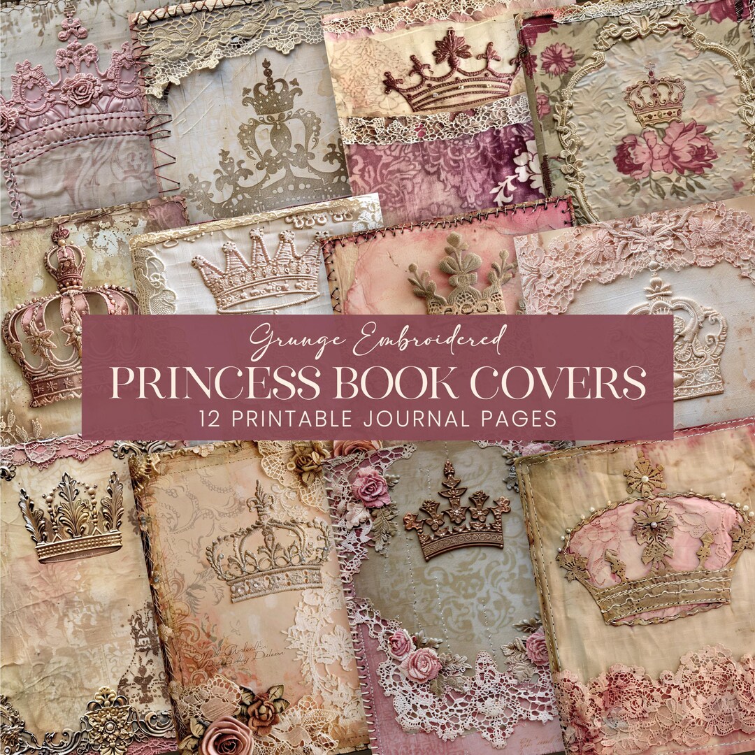 Princess Crowns Book Covers, Grunge Pink Embroidered Lace Fabric Junk ...