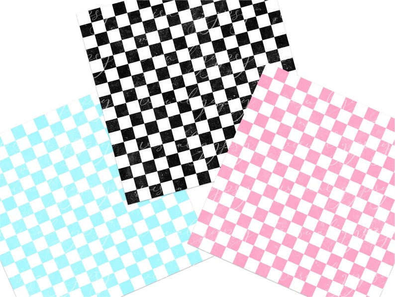 Distressed Checkerboard Digital Papers, Retro White and Colors Square ...