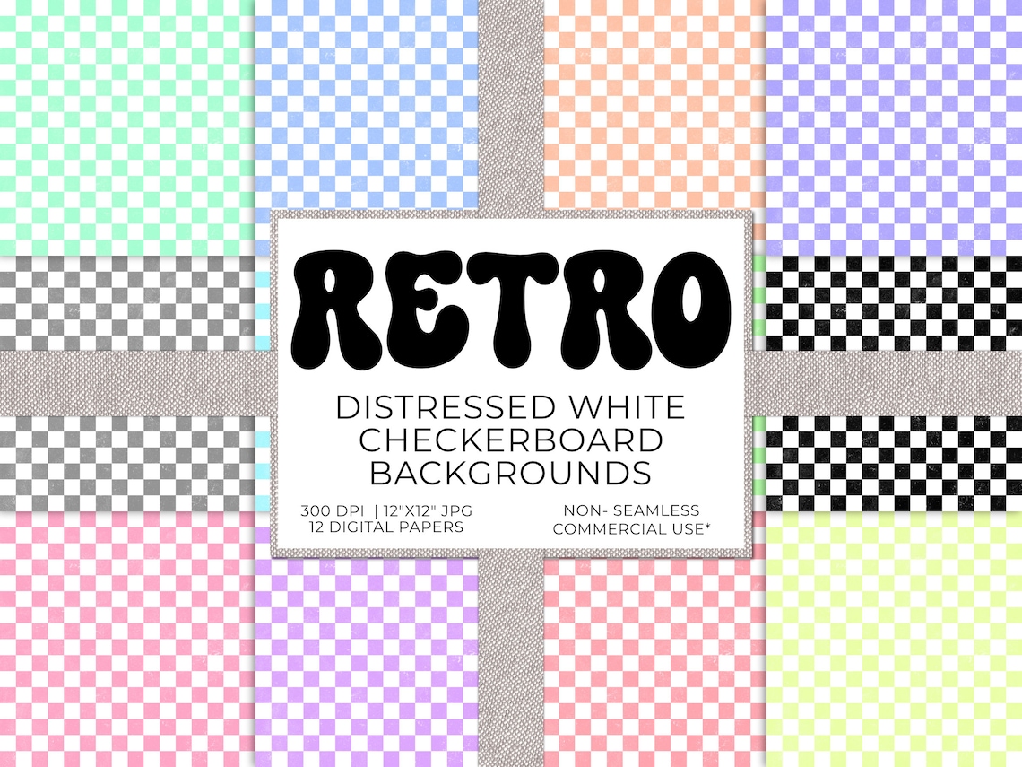 Distressed Checkerboard Digital Papers Retro White and Colors - Etsy