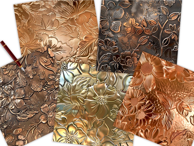 Embossed Florals on Tin Seamless Patterns, Luxury Metal Printable ...