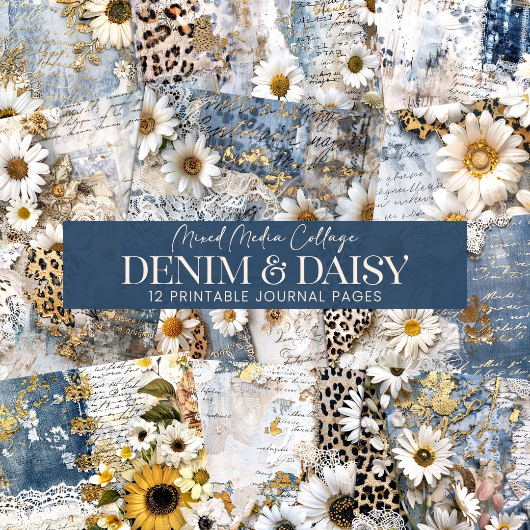 Leopard Print Denim Journal Pages, White Daisy Floral Writing Paper ...
