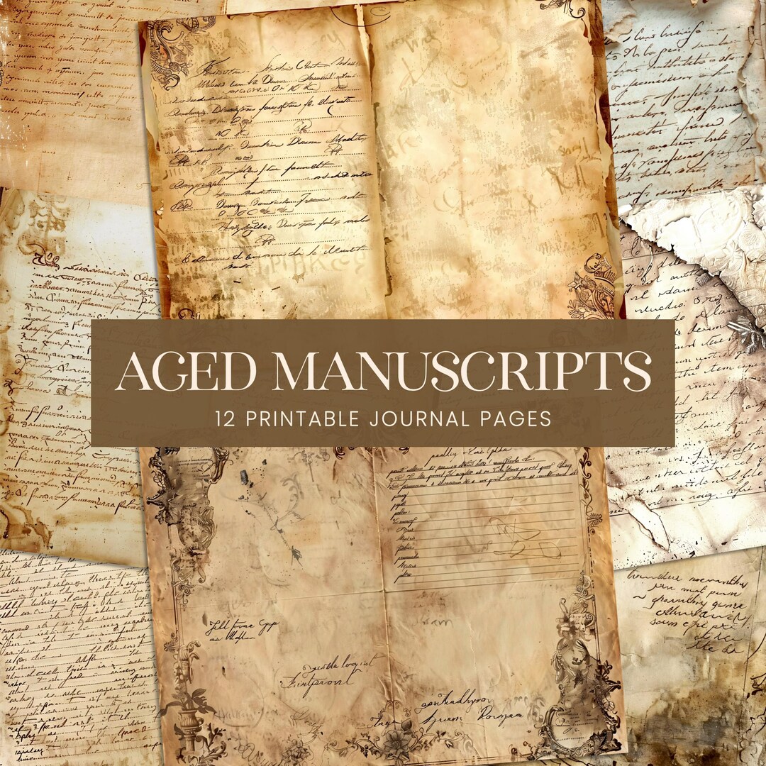 Aged Manuscripts Junk Journal Pages, Antique Script Writing Old Book ...