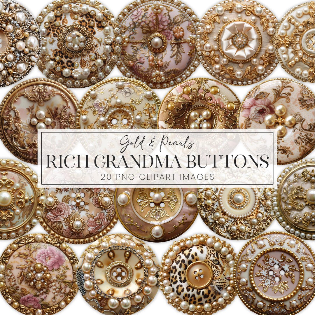 Couture Buttons Clipart PNG, Rich Grandma Gold Metallic Fasteners, Pink ...
