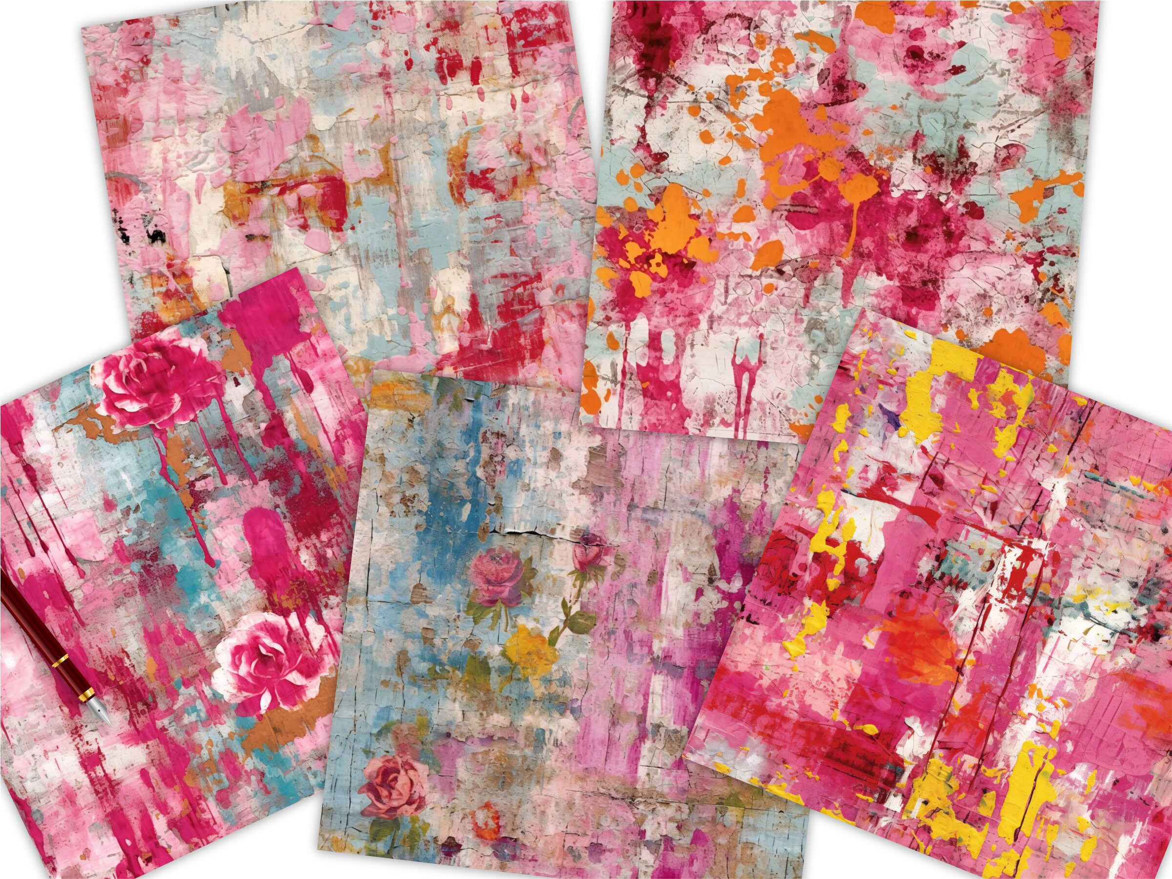 Girly Grunge Seamless Patterns, Splatter Paint Plaster Digital Papers ...