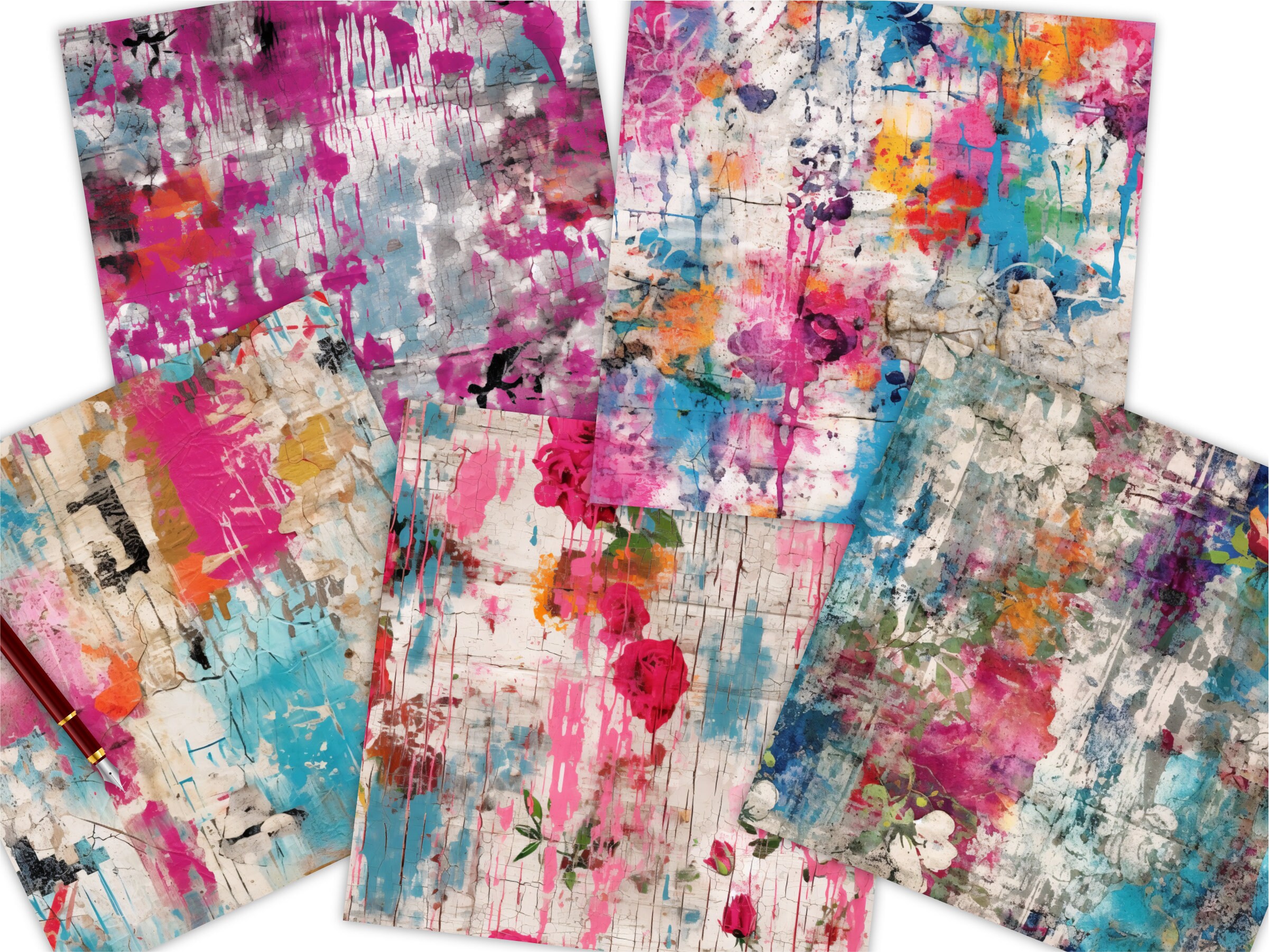 Girly Grunge Seamless Patterns, Splatter Paint Plaster Digital Papers ...