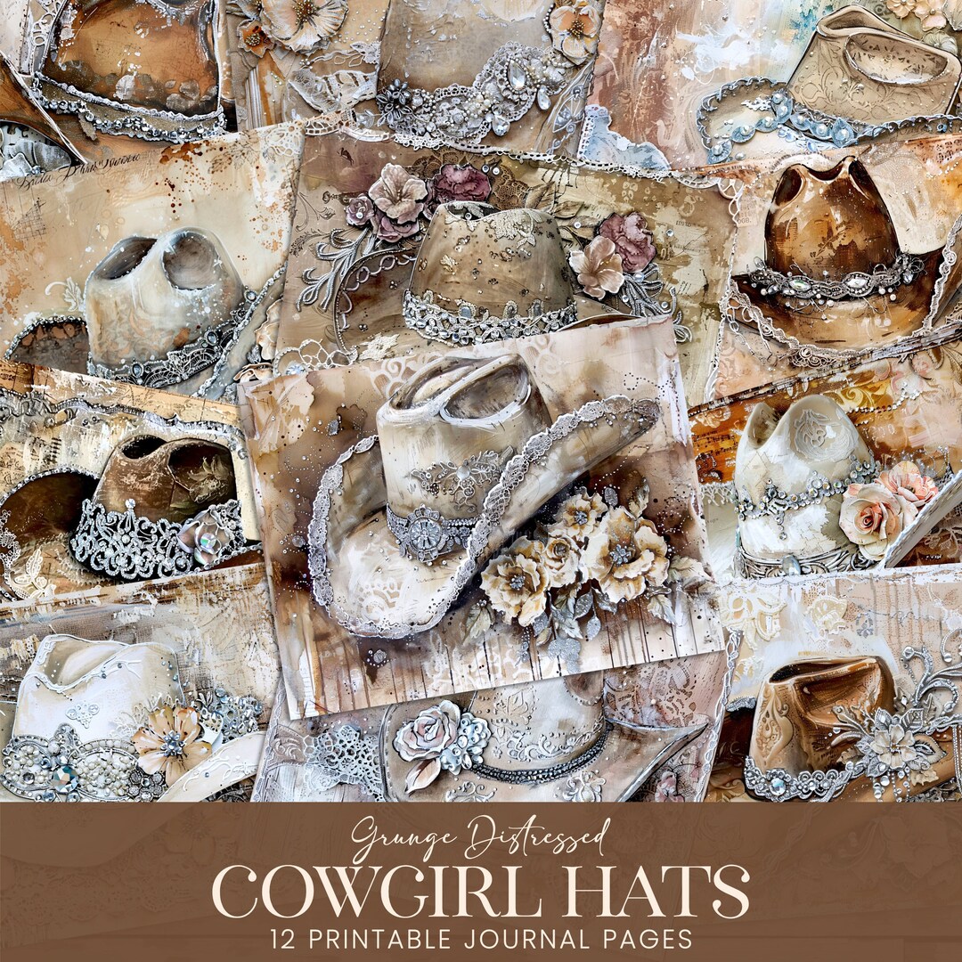 Cowgirl Hats Junk Journal Pages, Country Western Crystal Lace Pearls ...