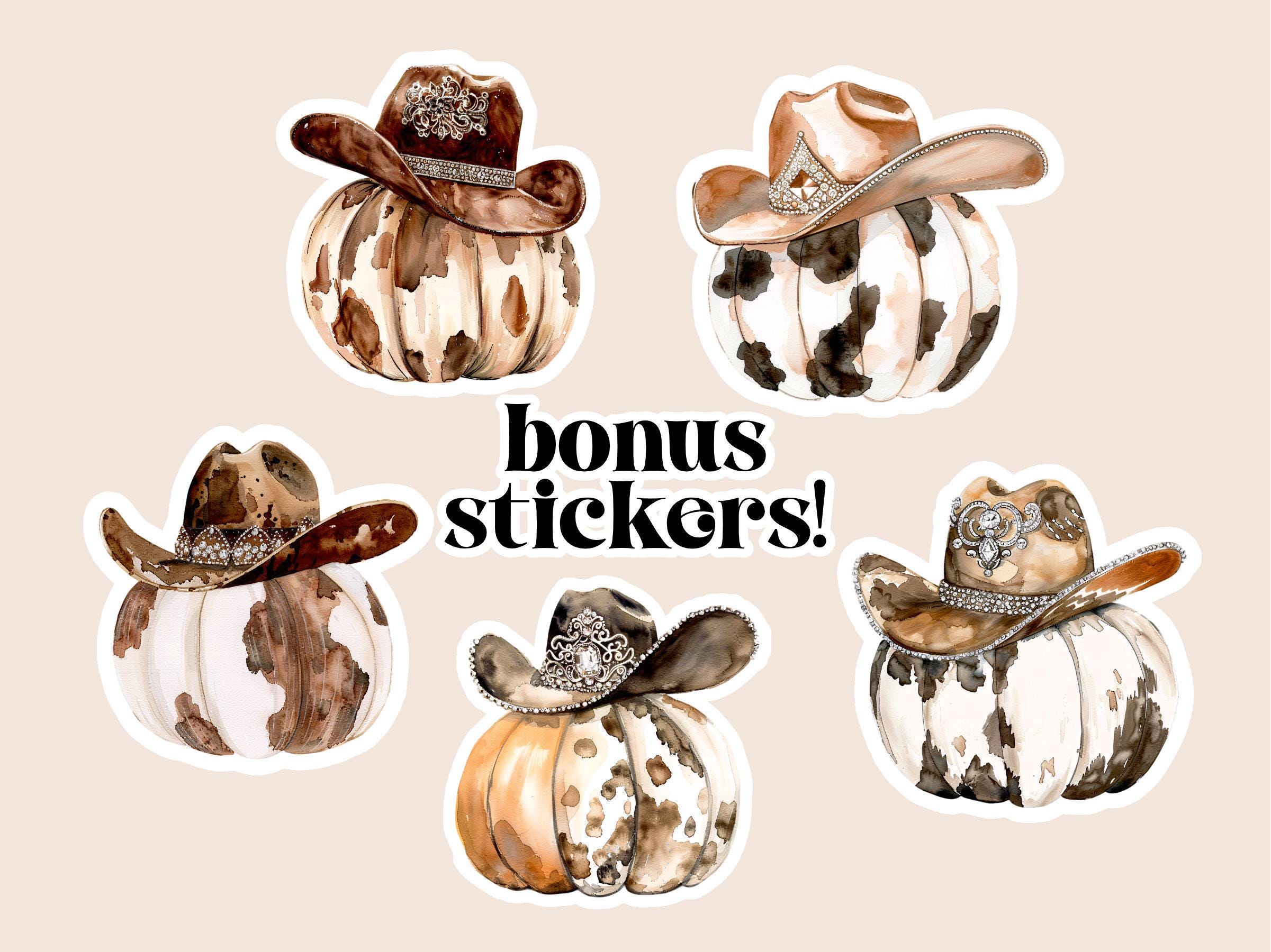 Cowboy Hat Pumpkins Clipart PNG, Cute Western Fall Cowhide Print Autumn ...